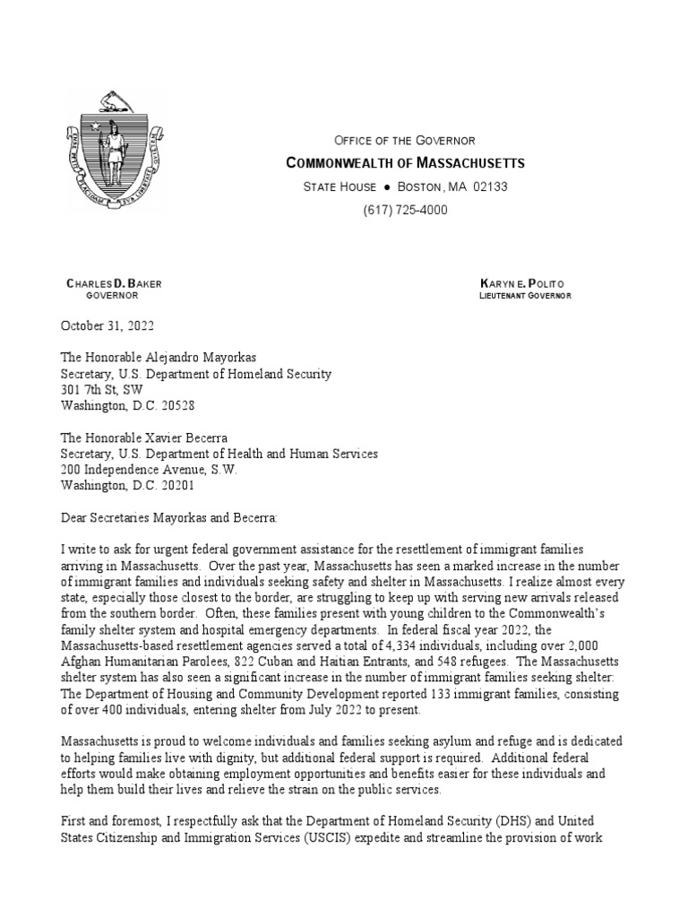 Baker Letter To Federal Agencies About Immigration Aid | PDF | Refugee ...