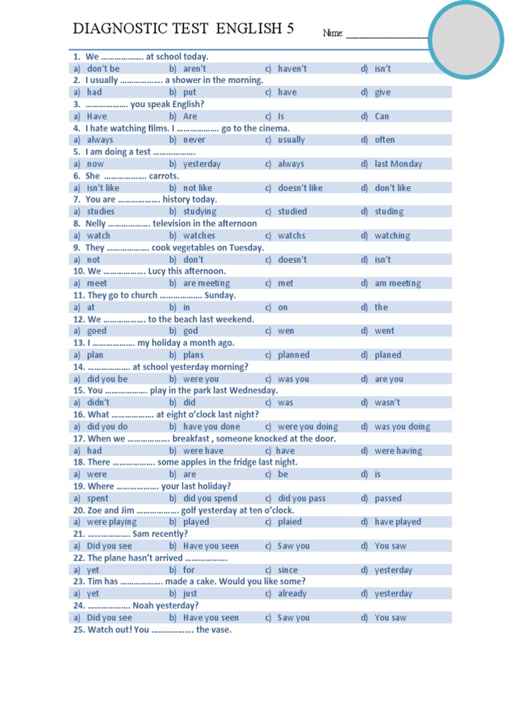 Diagnostic Test A2 Level Tests - 73010 | PDF