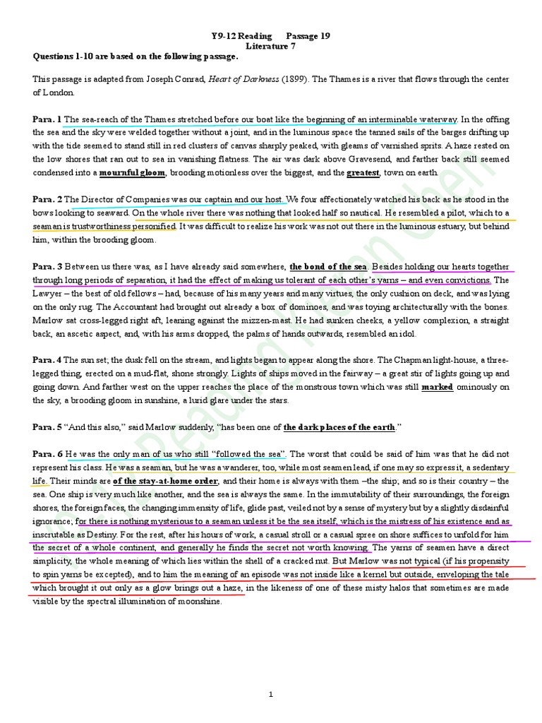 Kami Export - Y9-12 Reading-Passage 19-Literature 7-For Print | PDF