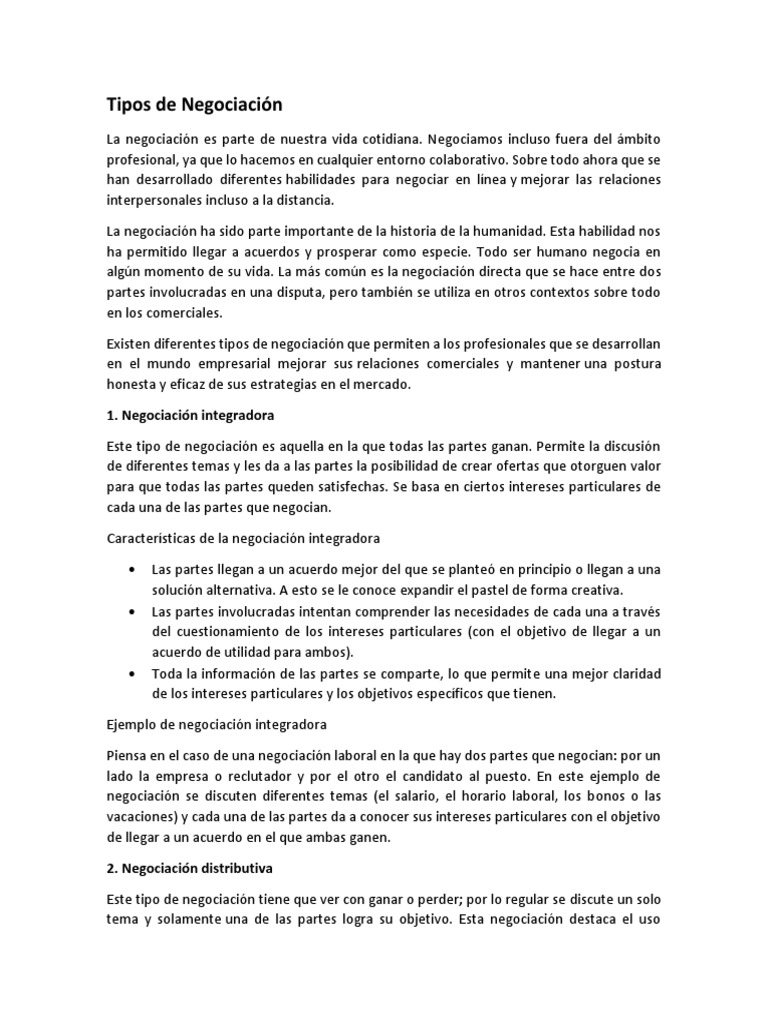 Tipos de Negociación | PDF | Negociación | Business