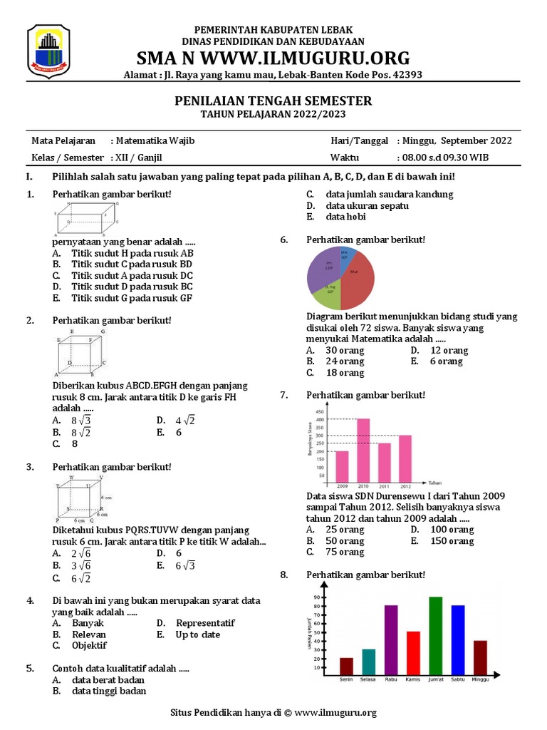 Soal PTS I MTK Wajib XII | PDF