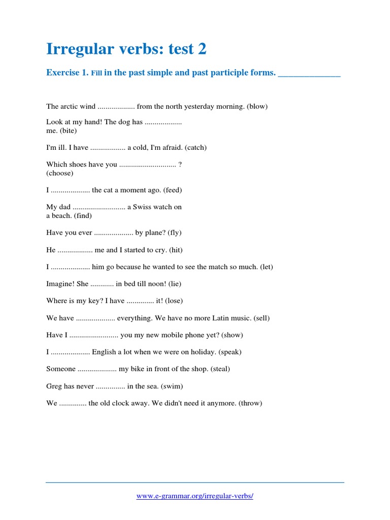 Irregular Verbs Test 2 | PDF | Syntax | Languages