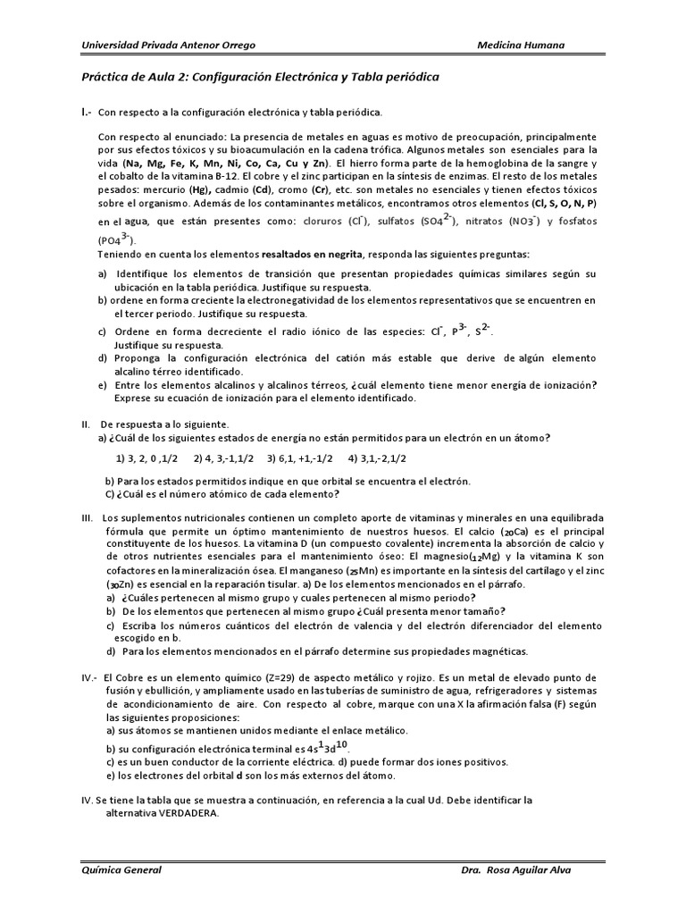 Práctica de Aula 2-Configuración Eletrónica y Tabla Periodica | PDF ...