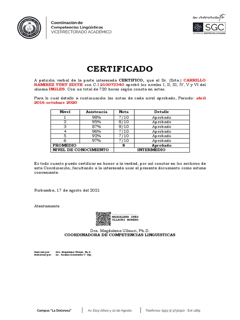 Certificado de Ingles | PDF