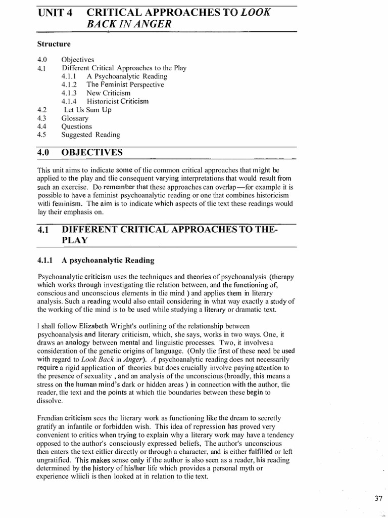 Look Back in Anger Critical App | PDF