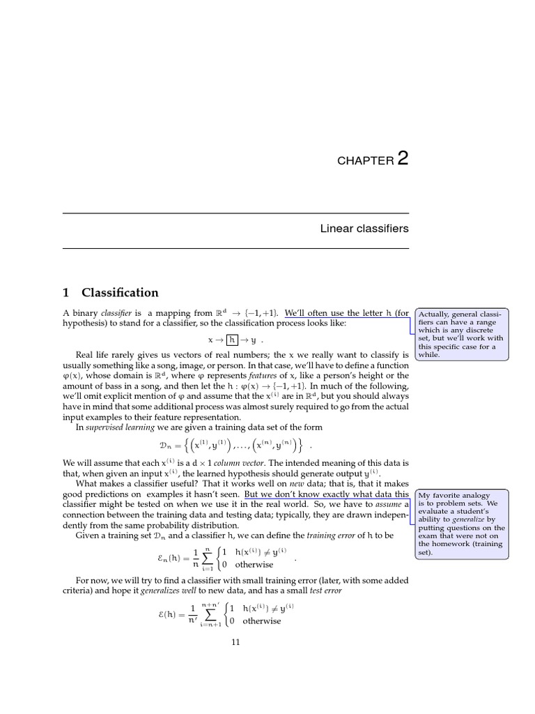 Chapter 2 - Linear Classifiers | PDF | Statistical Classification | Vector Space