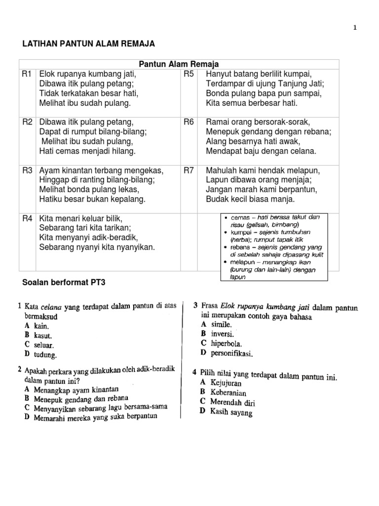 Latihan Pantun Alam Remaja | PDF