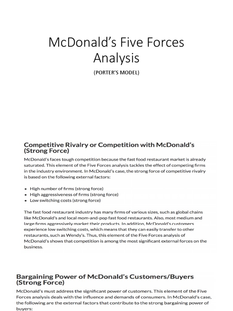McDonalds Five Forces Analysis PORTERS M | PDF