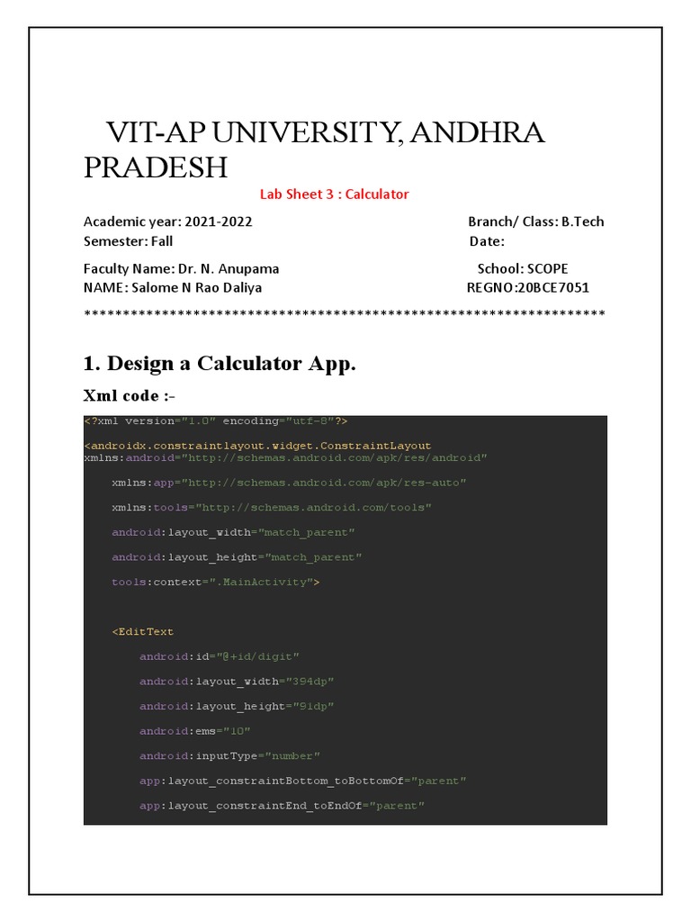 Mad Lab3 20bce7051 | Download Free PDF | Android (Operating System) | Application Software