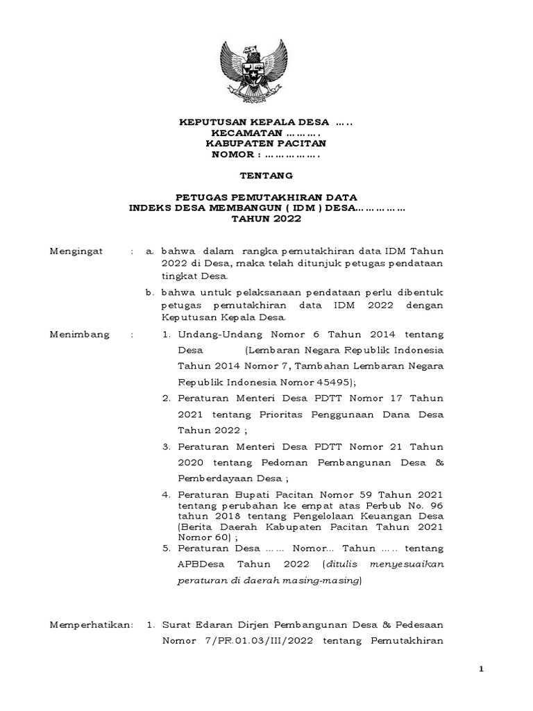 SK Kepala Desa Indeks Desa Membangun IDM Desa 2022 | PDF
