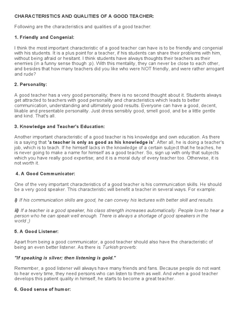 Characteristics and Qualities of A Good Teacher | PDF | Teachers | Knowledge