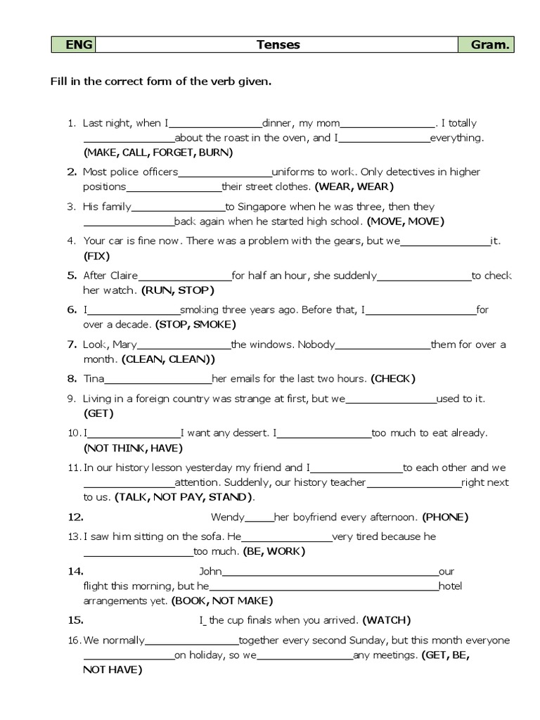 Tenses Worksheet 1 | PDF