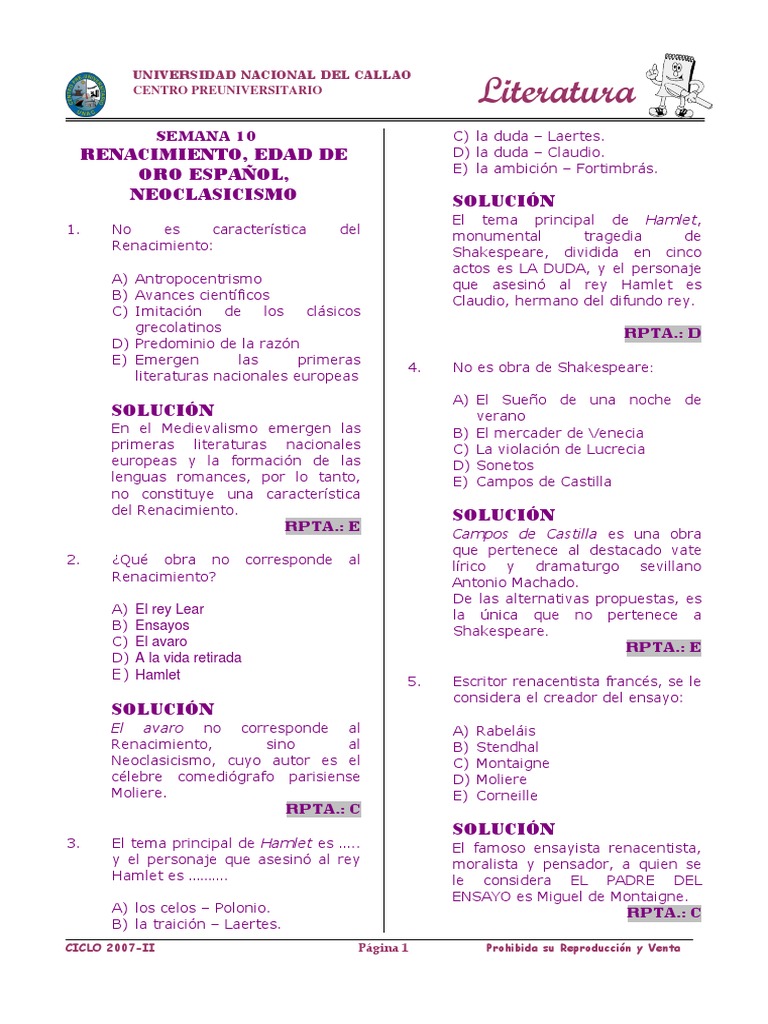 Literatura: Renacimiento y Neoclasicismo | PDF | William Shakespeare ...