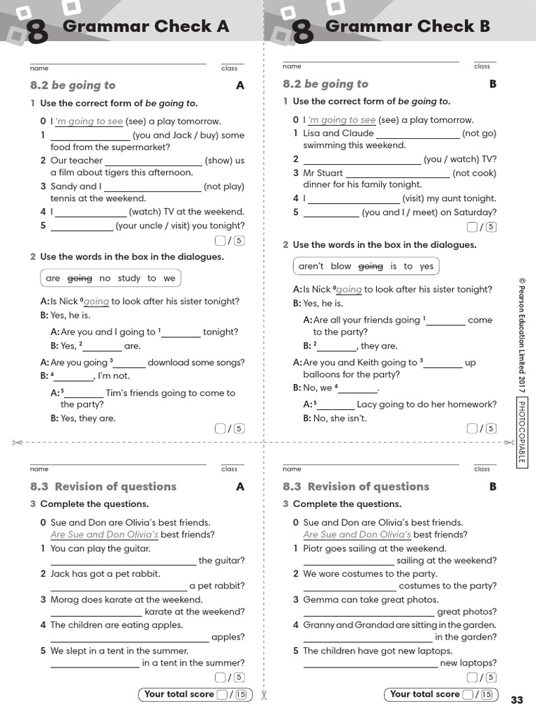 Grammar Check A Grammar Check B: 8.2 Be Going To 8.2 Be Going To | PDF