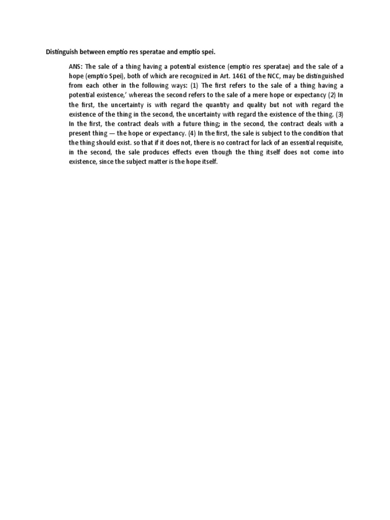 Difference between emptio res speratae and emptio spei | PDF