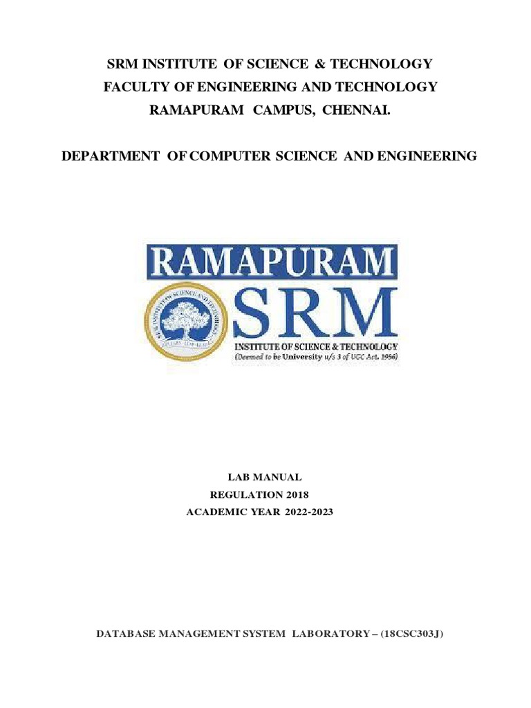18csc303j-Dbms Lab Manual | PDF | Pl/Sql | Data Management Software