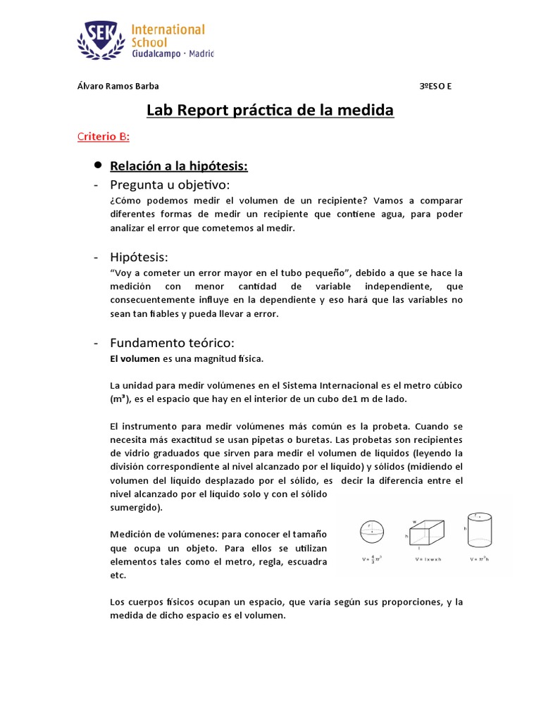 Lab Report Práctica de La Medida | PDF | Medición | Volumen