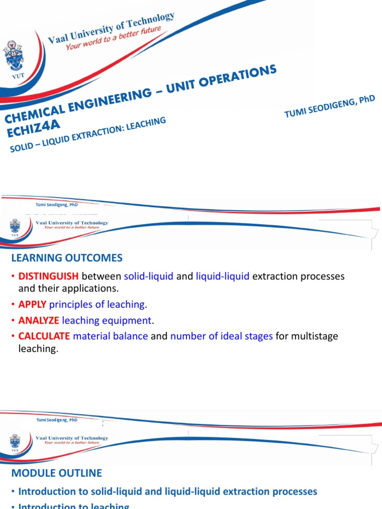 Leaching - Solid - Liquid Extraction Lecture 1 | Download Free PDF | Solubility | Phase (Matter)