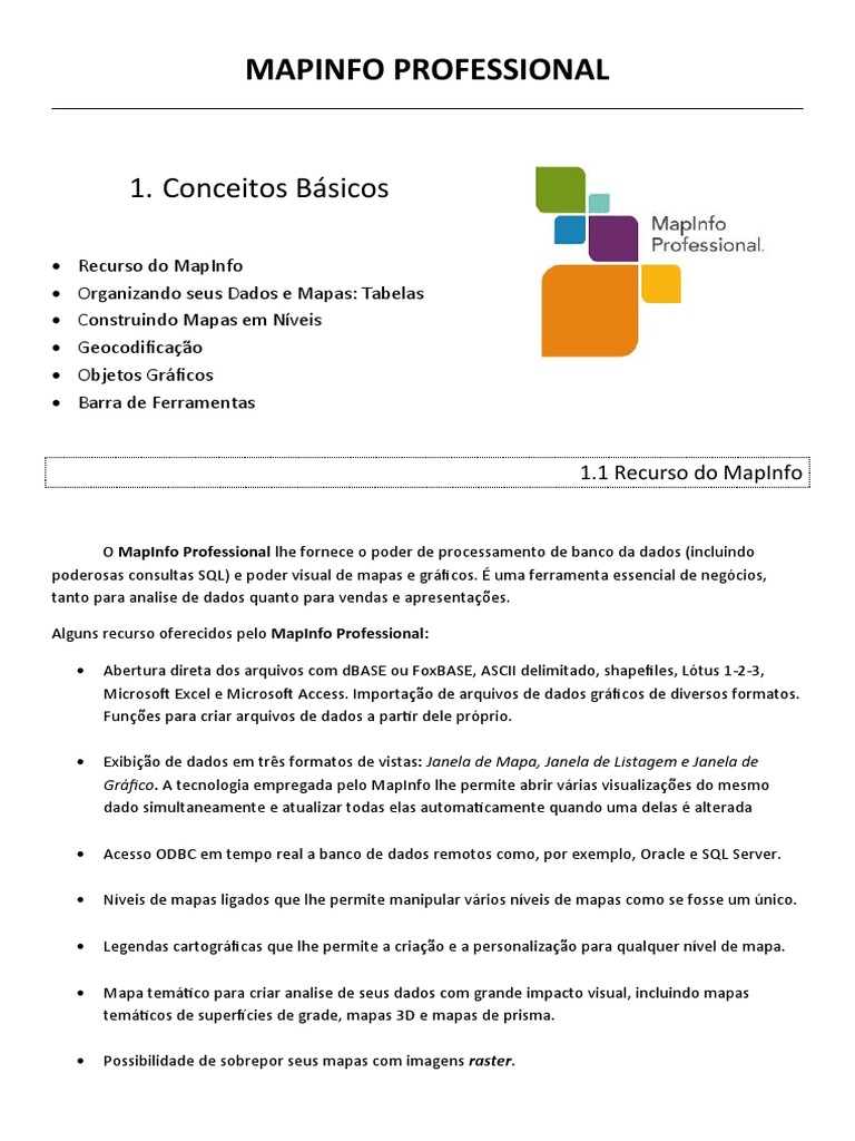 MapINFO - Resumo | PDF | SQL | Janela (informática)