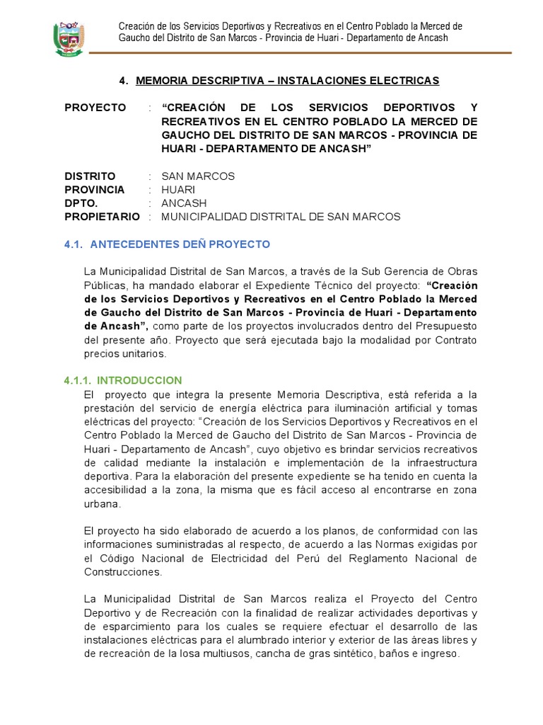 04 - Memoria Descriptiva Electricas | PDF | Corriente eléctrica | Cableado eléctrico