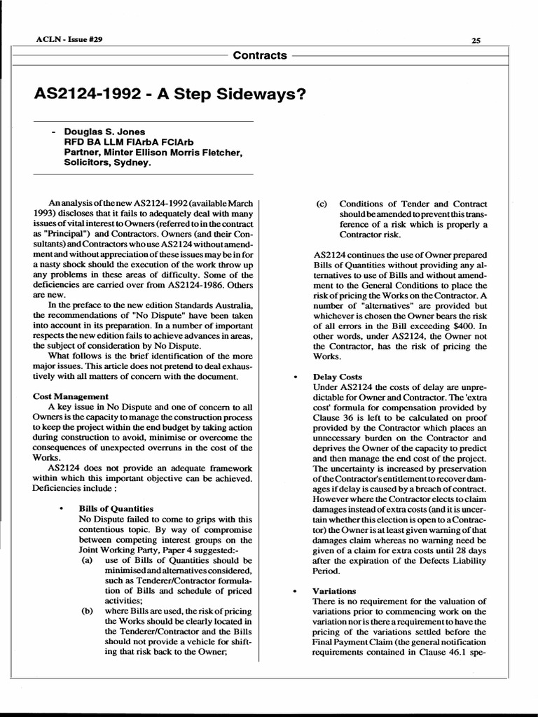 AS2124-1992 - A Step Sideways?: Contracts | PDF | Subcontractor ...