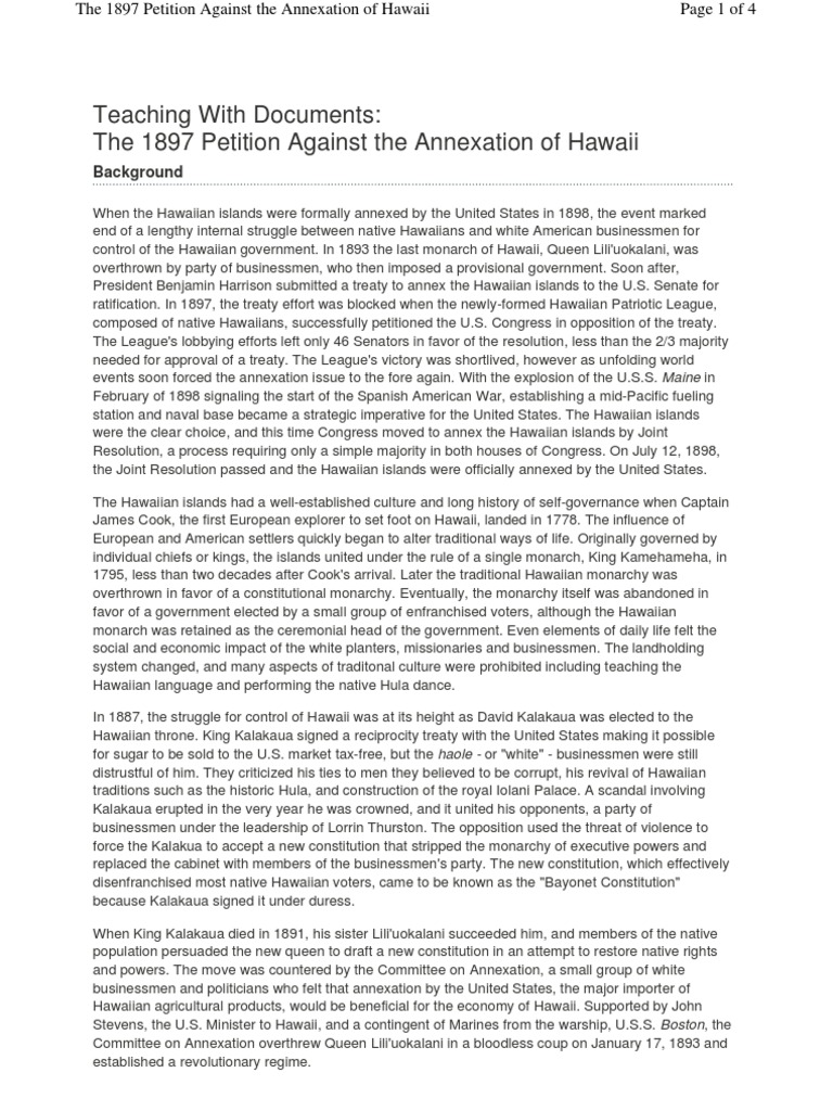 Teaching With Documents: The 1897 Petition Against The Annexation of ...