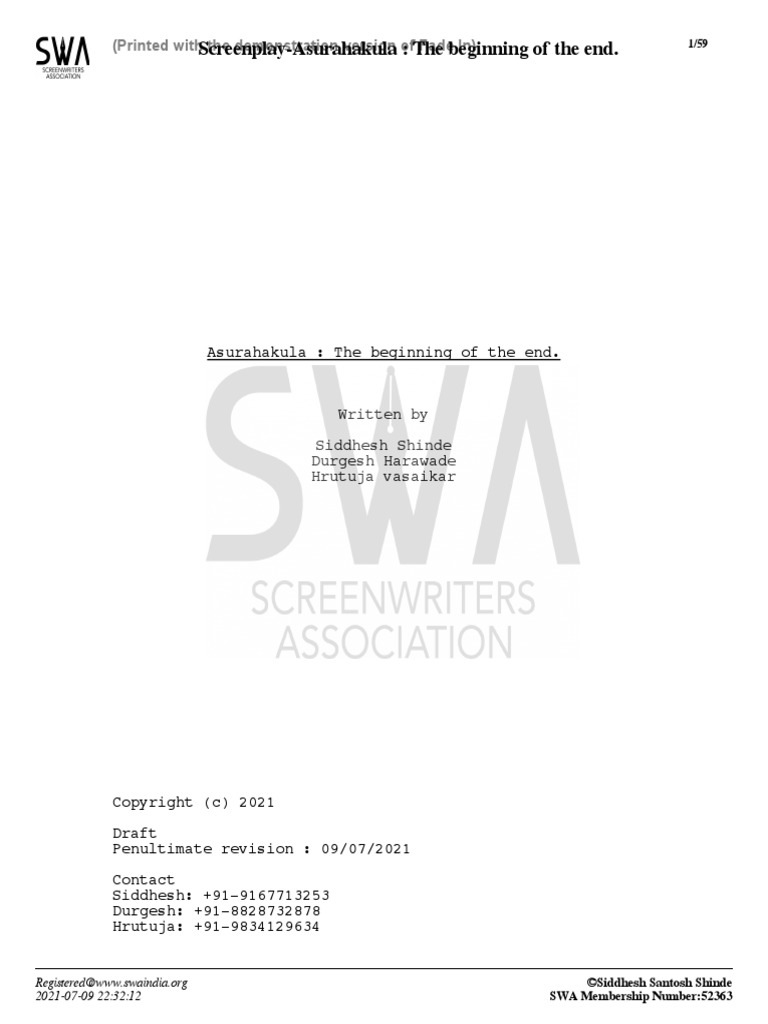 Registered Script - Asurahakula | PDF