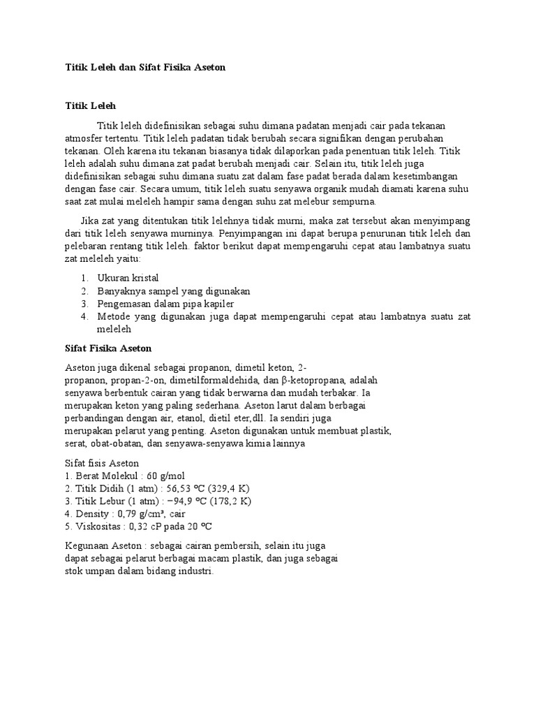 Titik Leleh Dan Sifat Fisika Aseton | PDF