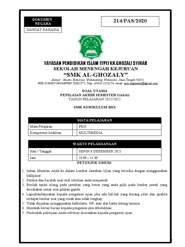 Soal PAT PKN Kelas X | PDF
