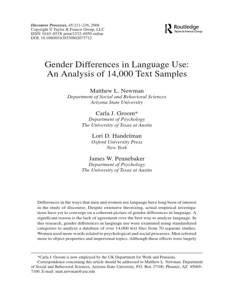 Gender Diffeerences in Language Uses | PDF | Grammatical Gender ...