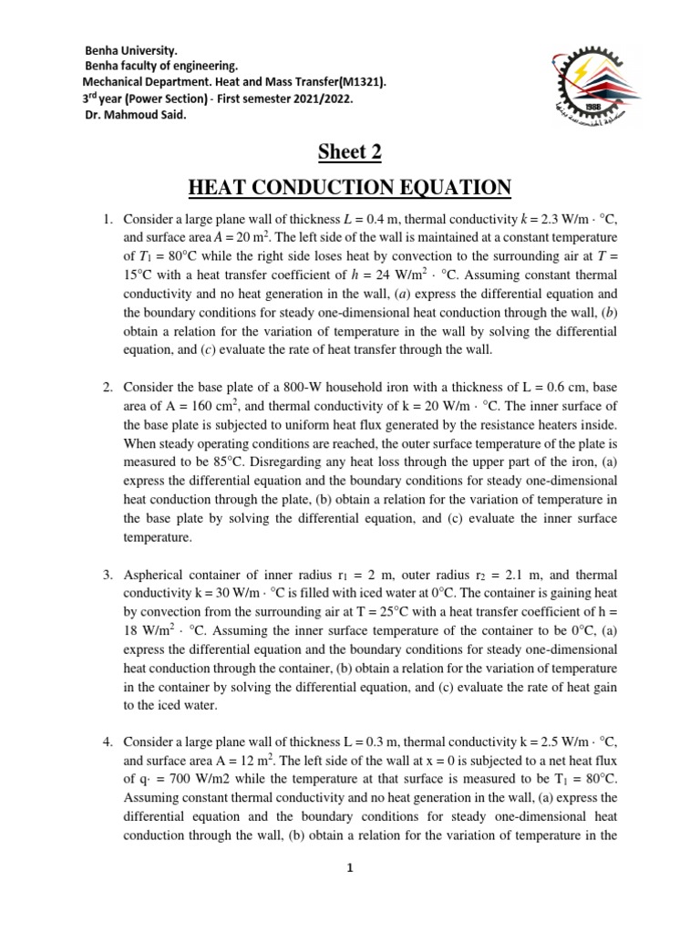 Sheet 2 | PDF | Heat Transfer | Thermal Conduction
