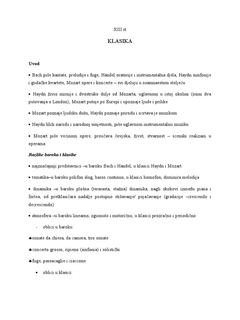 Klasika - Pojava Klasicizma, Haydn, Mozart I Beethoven | PDF