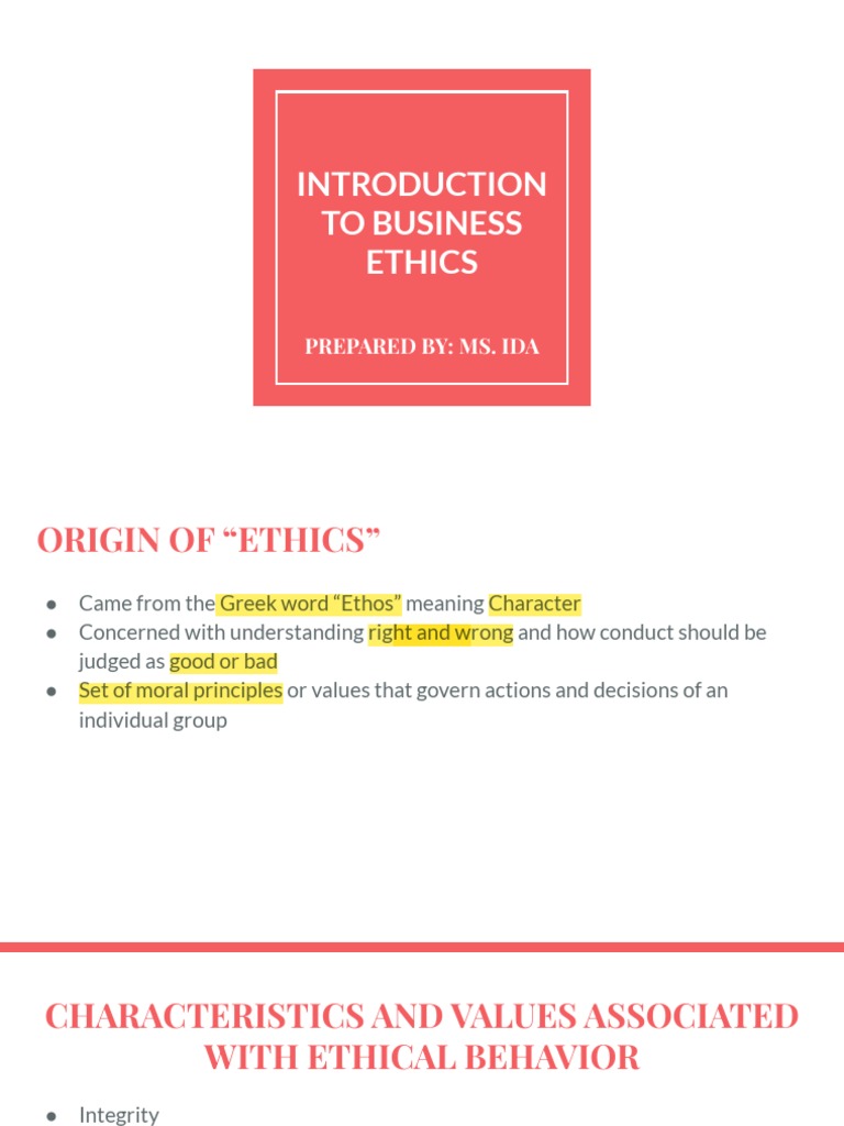 Introduction To Business Ethics | PDF | Business Ethics | Integrity
