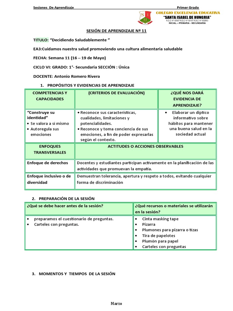 11a Semana DPCC 1ro Sec | PDF | Aprendizaje | Las emociones