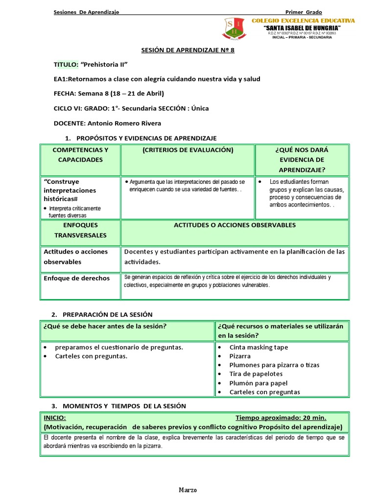 8ta Semana CS 1ro Sec | PDF | Evaluación | Aprendizaje