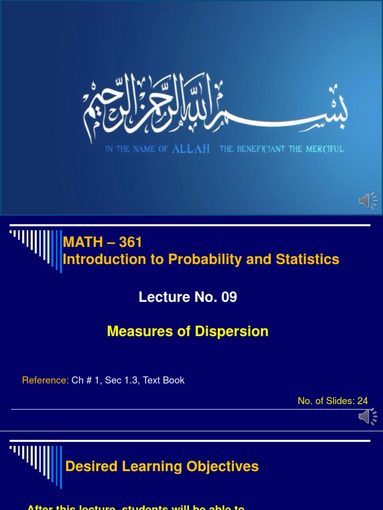 Lecture No 9 | PDF | Mean | Statistical Dispersion
