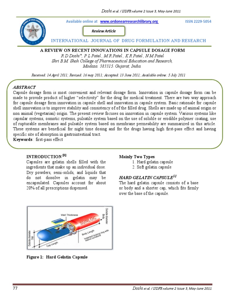 A Review On Recent Innovations in Capsule Dosage Form | PDF | Tablet ...