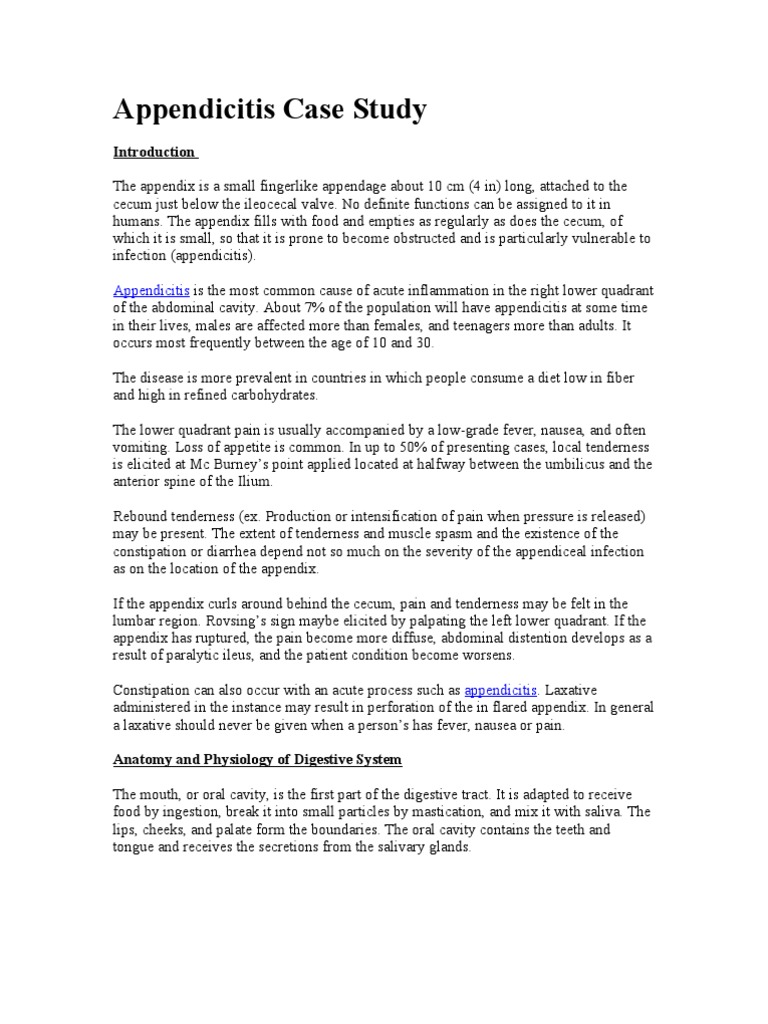 Appendicitis Case Study | PDF | Human Digestive System | Esophagus