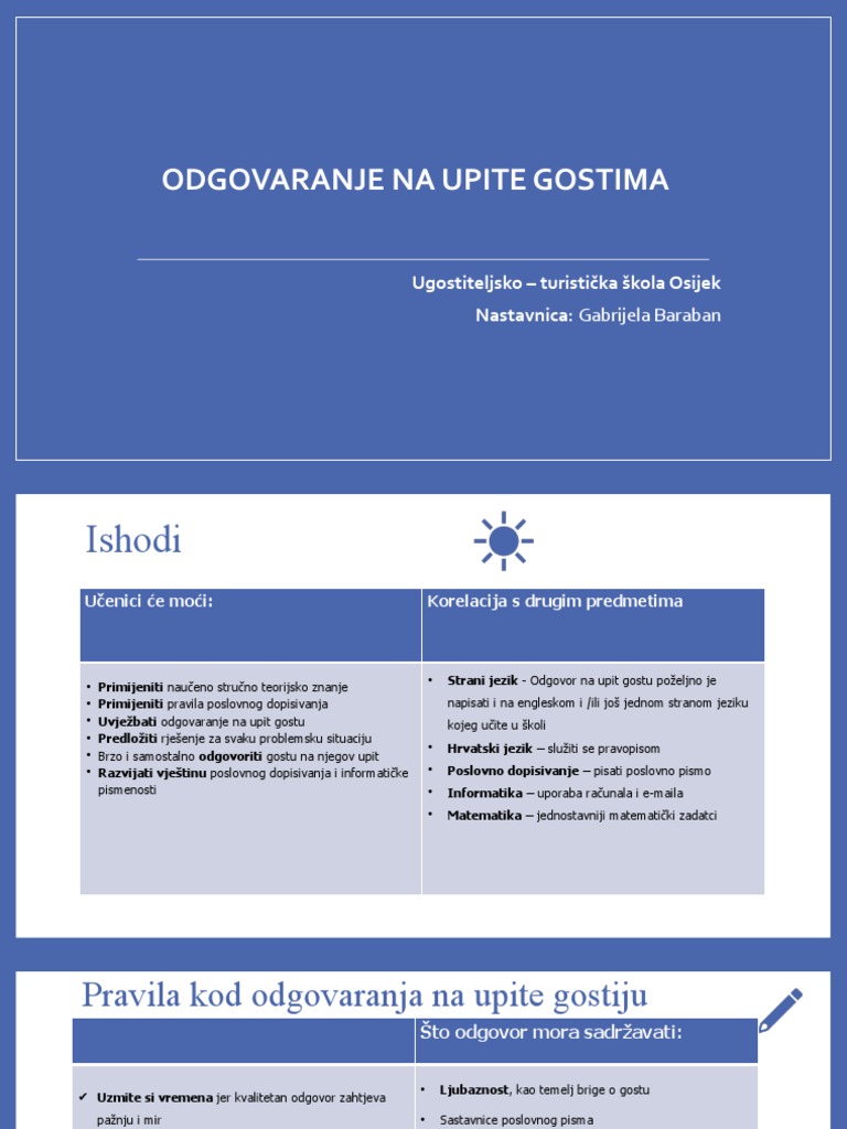 HTT Opp Odgovaranje Na Upite Gosta 3 Razred | PDF
