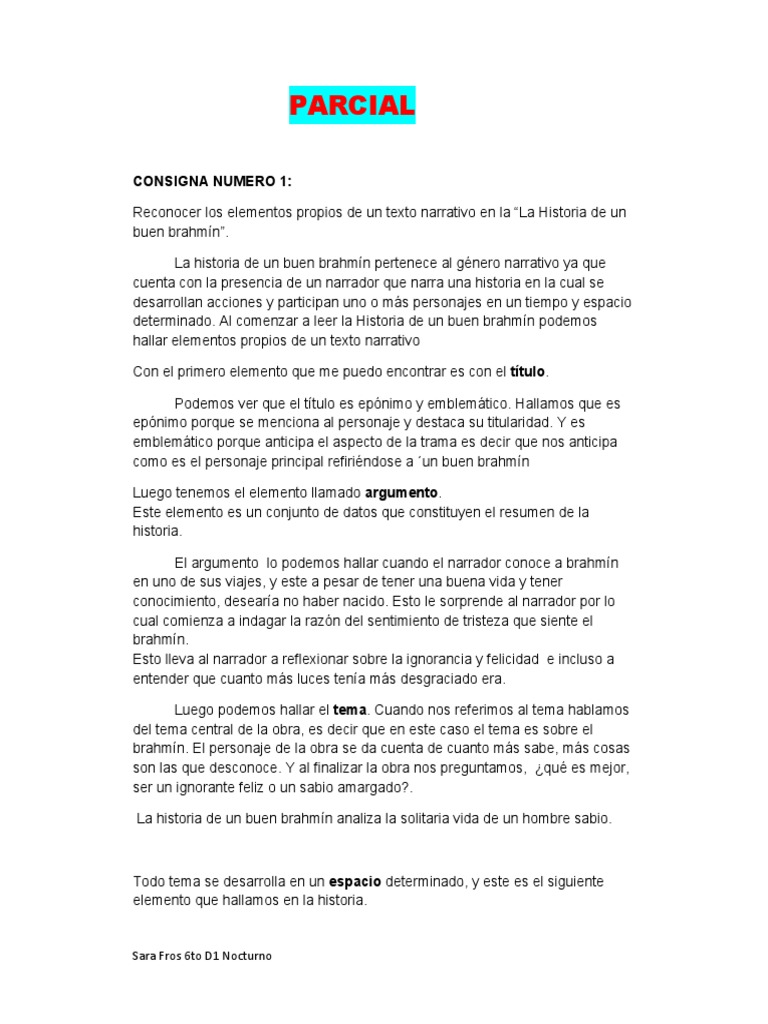 .PARCIAL Sara Fros | PDF | Narración