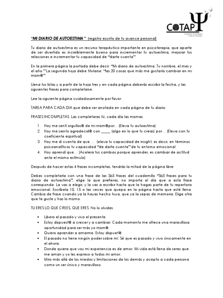 Mi Diario de Autoestima | PDF | Amor | Autoestima