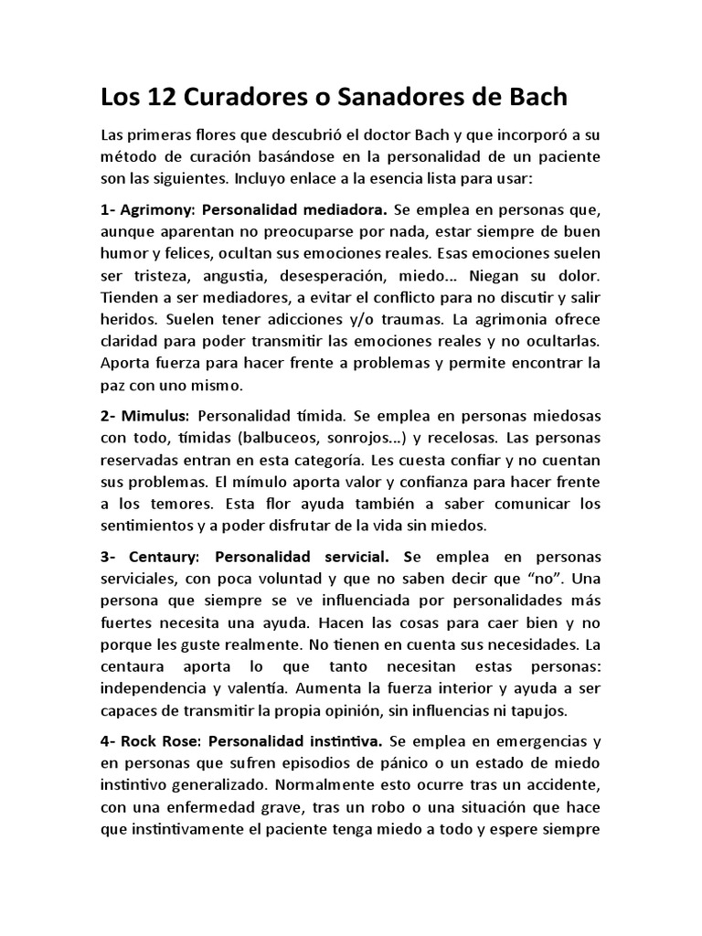 Los 12 Curadores o Sanadores de Bach | PDF | Sicología | Las emociones