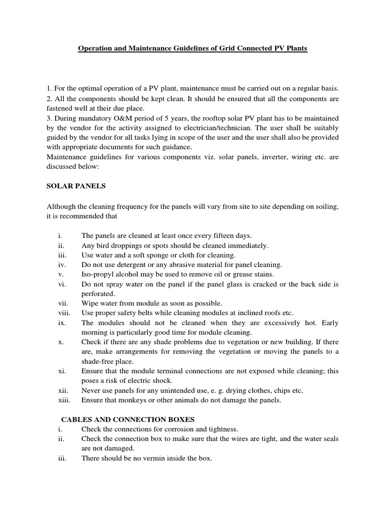 O&M Guidelines NP | PDF | Photovoltaic System | Solar Panel