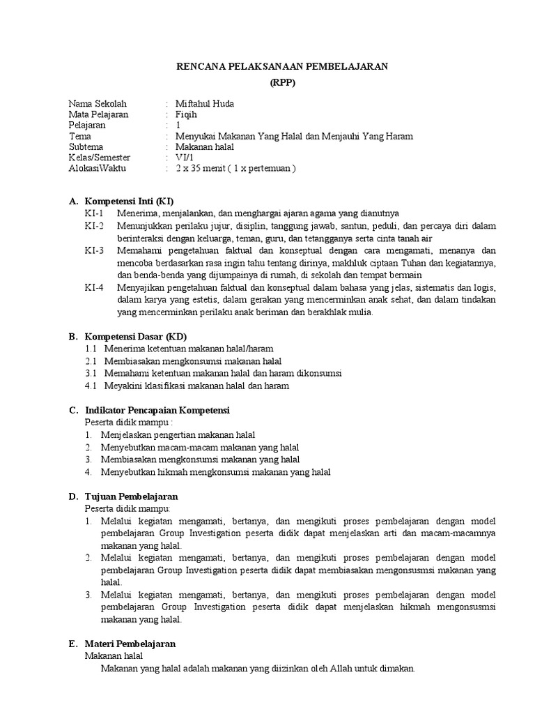 RPP Fiqih Kelas 6 Semester 1 | PDF | Karier & Perkembangan