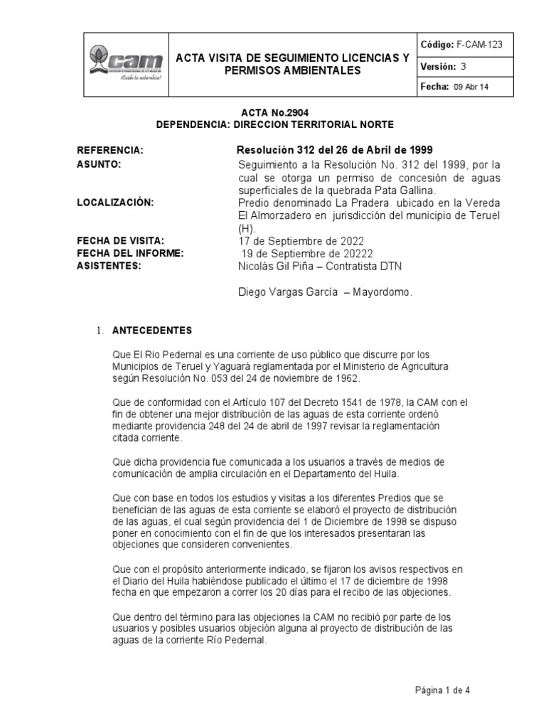 2904 Segumiento Res312-1999 Predio LA PRADERA | PDF