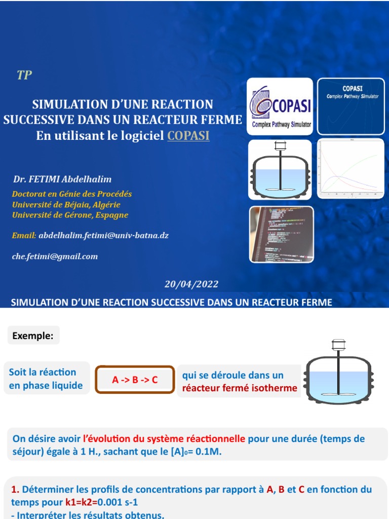 TP-Batch Reactor Simulator Using COPASI Software | PDF | Réacteur ...