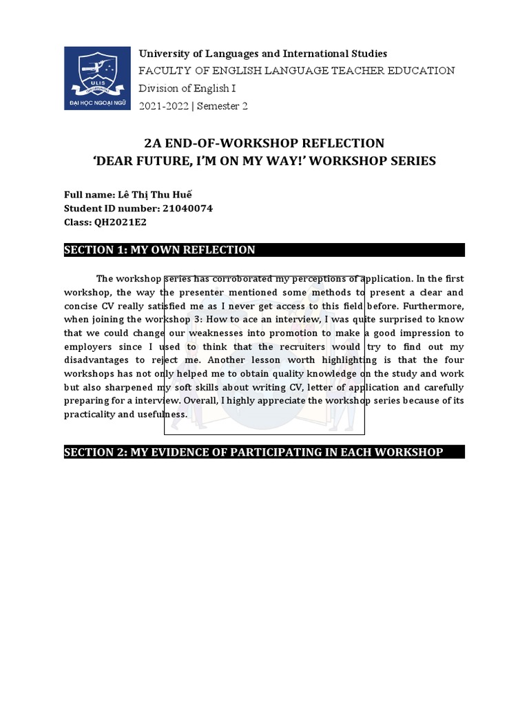 Final Reflection - Workshop Series | PDF