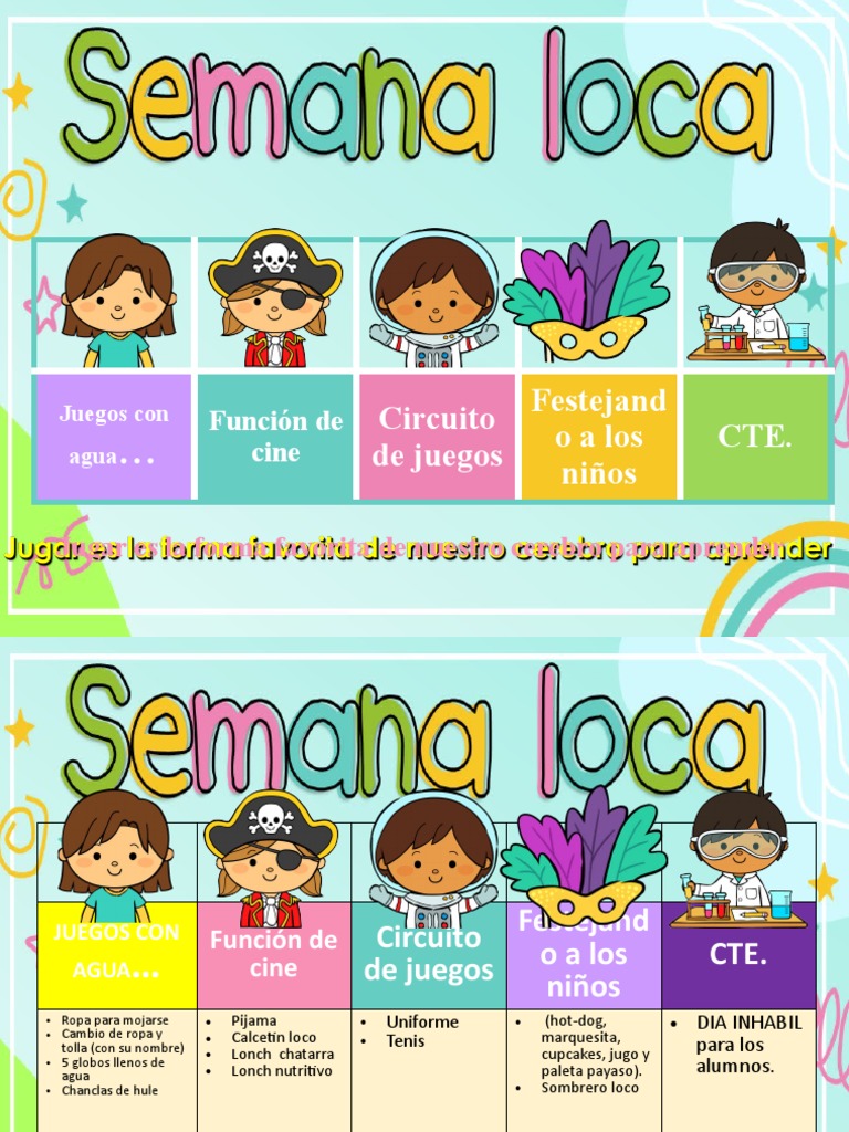 Semana Loca - para Preescolar | PDF | Aprendizaje