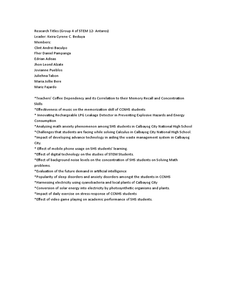 Research Titles Group4 | PDF