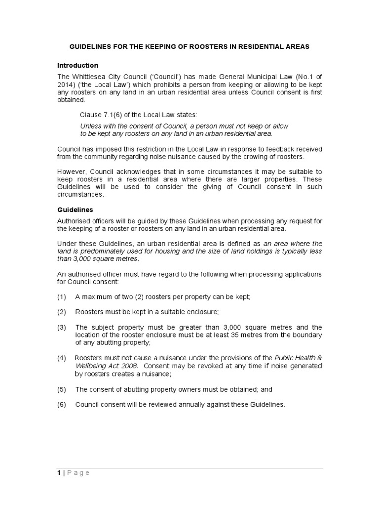 Guidelines For Keeping Roosters Pdf Consent Justice